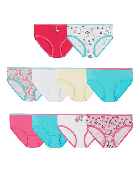 Hanes Girls Tagless Comfort Cotton Panties 10 Pack Assorted Briefs