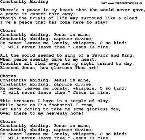Baptist Hymnal Christian Song Constantly Abiding Lyrics With Pdf For