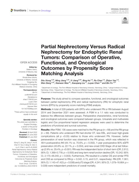Pdf Partial Nephrectomy Versus Radical Nephrectomy For Endophytic