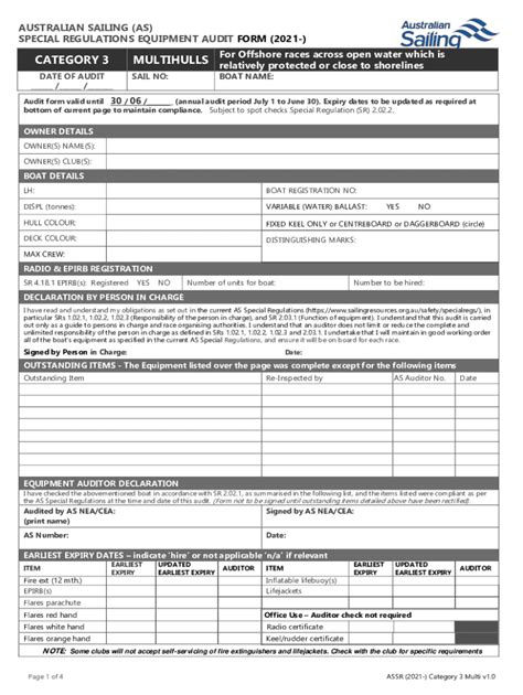 Fillable Online Special Regulations Equipment Audit Form Fax Email