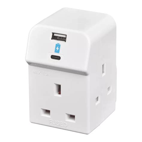 Masterplug 13a Fused 3 Way Multi Socket Adaptor 21a 2 Outlet Type A
