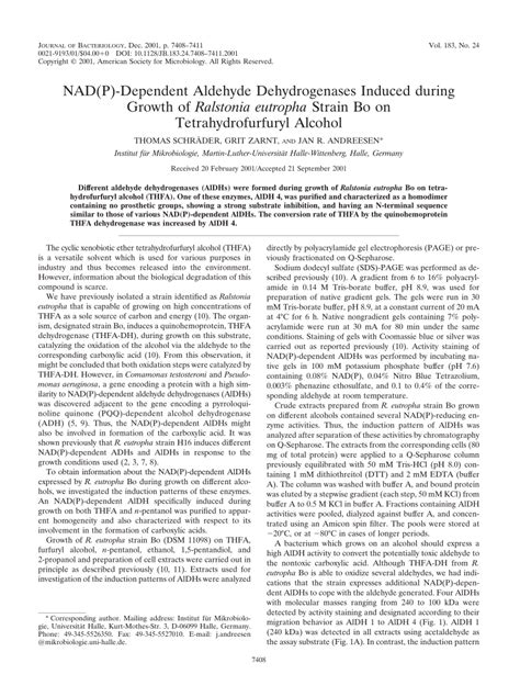 Pdf Nad P Dependent Aldehyde Dehydrogenases Induced During Growth Of Ralstonia Eutropha