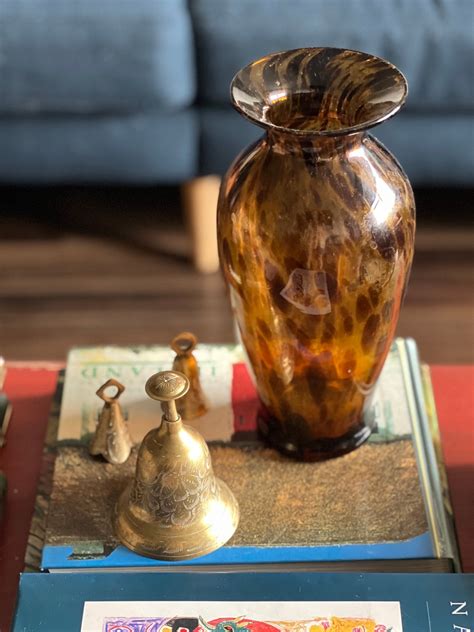 Vintage Hand Blown Glass Vase Tortoise Shell Etsy