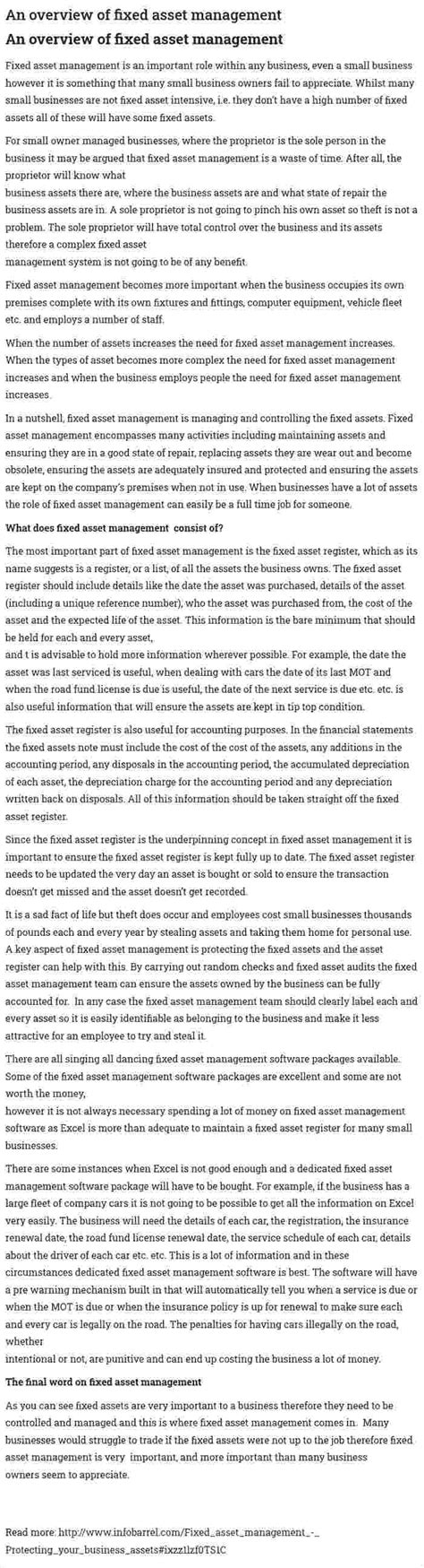 An Overview Of Fixed Asset Management 📙 Реферат → 🆔 1218
