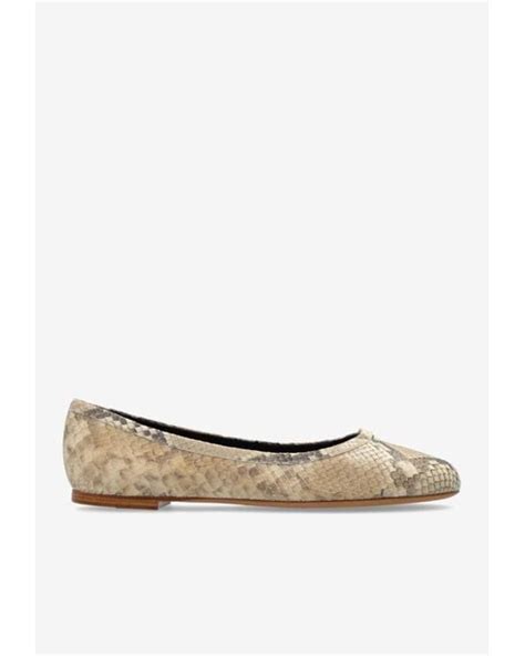 Chloé Marcie Python Print Leather Ballet Flats In White Lyst