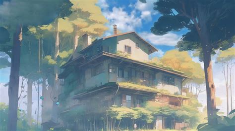 Ai Generated Beautiful Fantasy Island With A House In Forest Anime Ilustration Style Smooth