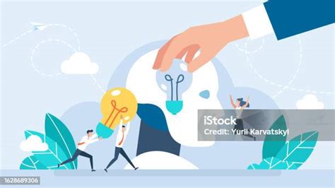 프로그래머가 로봇의 머리에 있는 전구를 교체합니다 로봇 헤드 업데이트 소프트웨어 현대 기술 인공 지능 Ai의 개선 업그레이드 소프트웨어 버전 개념입니다 플랫 그림입니다