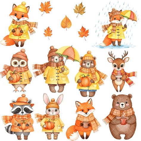 Fall Animal Clipart Watercolor Autumn Animals Png Cute Fall Png