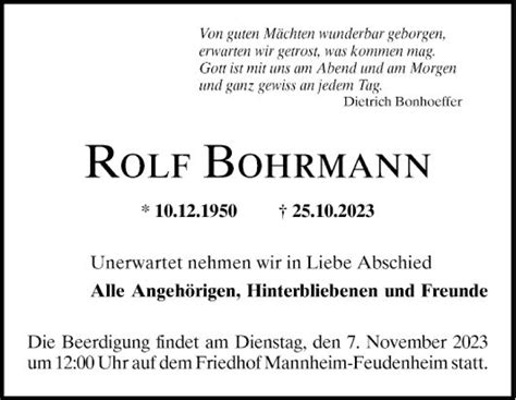 Traueranzeigen Von Rolf Bohrmann Trauerportal Ihrer Tageszeitung