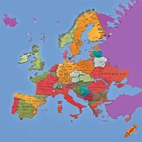 Europe Map Countries Europe Map Full Color High Detail Separated All