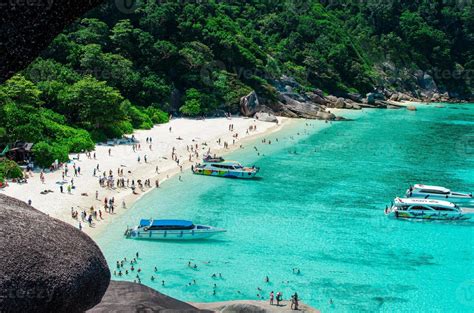 Tropical Islands Of Ocean Blue Sea Water And White Sand Beach At
