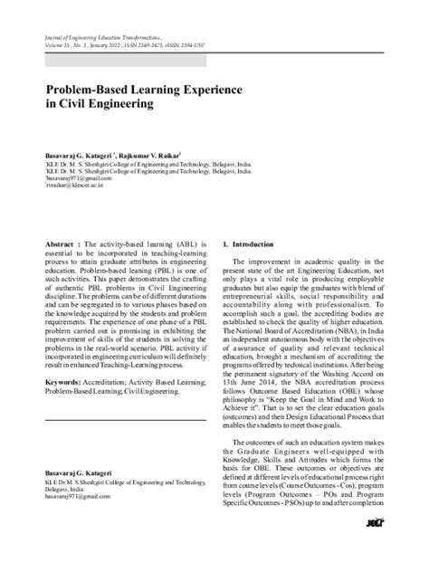 Pdf Problem Based Learning Experience In Civil Engineering