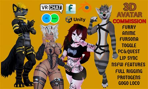 Create Custom Vrchat Furry Avatar Vrc Vtuber Model Anime 3d Nsfw Vr