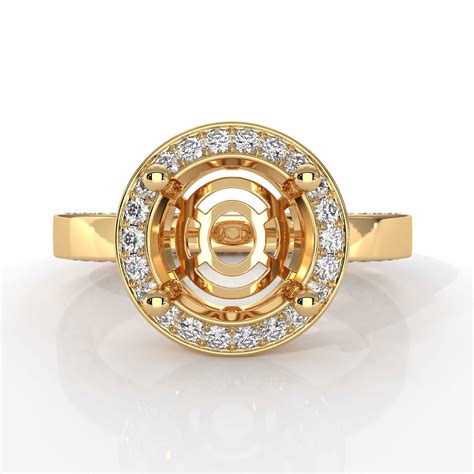 Round Cut Semi Mount Pave Setting Diamond Engagement Ring 14k Gold 1