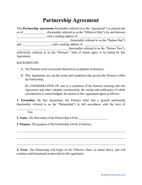 Partnership Agreement Template Free Word Templates
