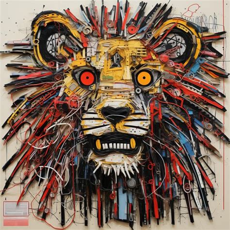 Premium Photo Straw Lion A Graffitied Assemblage Of Wildlife Art And