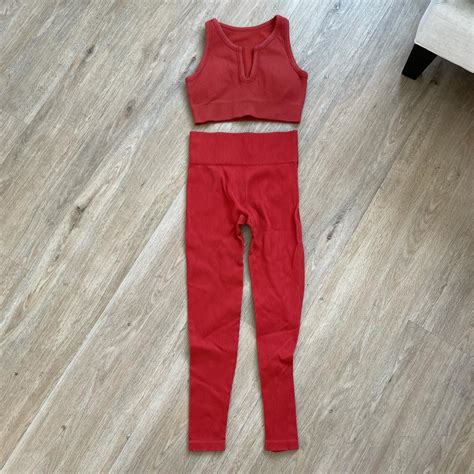 Ribbed Orange Red Workout Set Looks Red In The Pic Depop