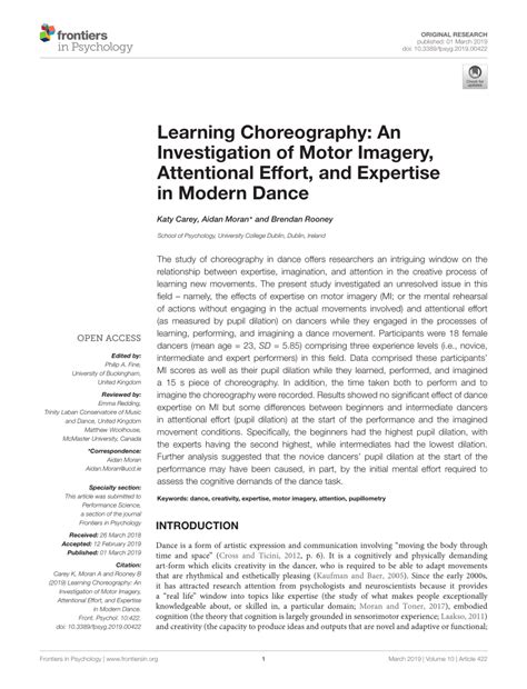 Pdf Learning Choreography An Investigation Of Motor Imagery