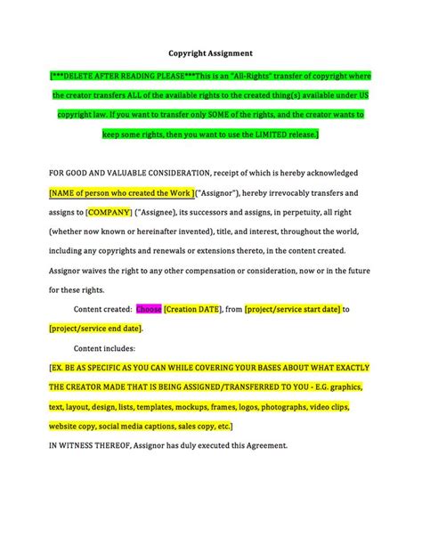 Copyright Assignment Agreement Template Assignments Contract Template Social Media Consultant