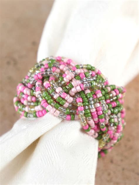 Beaded Braid Napkin Ring Set Of 4 Pink Yellow Shop Beautiful