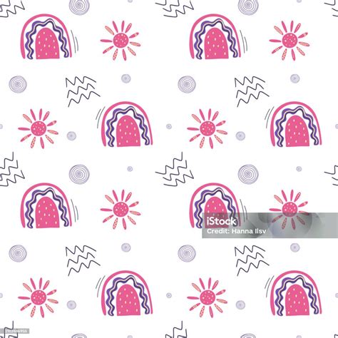 Cute Simple Pattern With Doodle Elements Seamless Background With