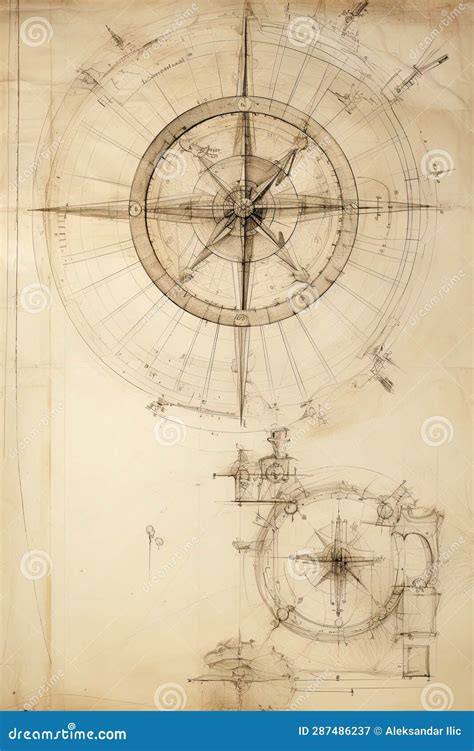 Nautcal Compass Sketch Drawing Exploration And Sailing Concept Poster