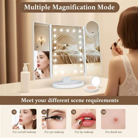 Omommd Trifold Vanity Mirror With Lights 2x3x10x Magnification Touch