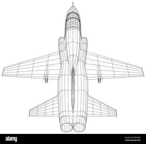Airplane Jet Close Up Vector Rendering Of 3d Wire Frame Stock Vector
