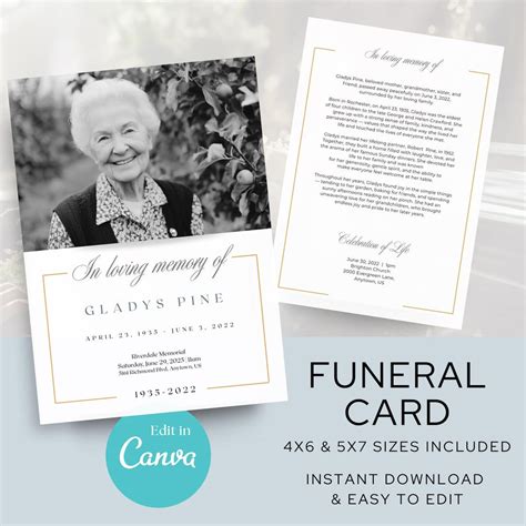 Printable Funeral Card Template Funeral Card Template Memorial Card