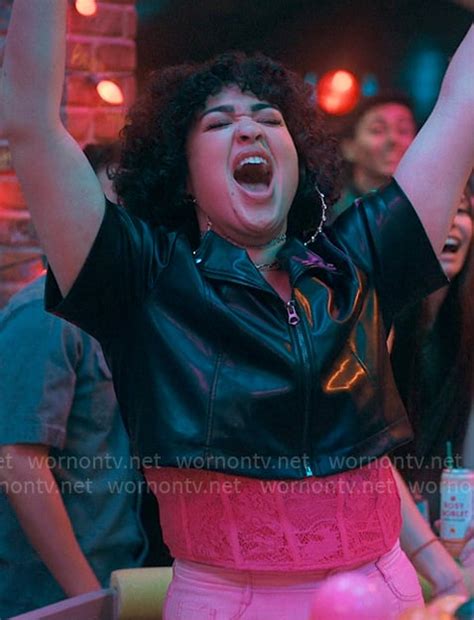 Wornontv Lilas Pink Lace Corset Top And Cropped Leather Jacket On The