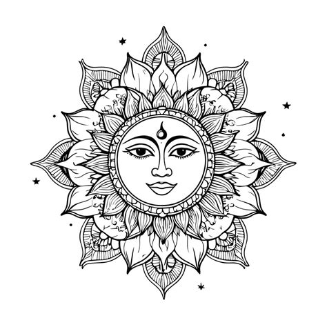 Mandala Sun And Moon Tatto Vector Illustration Premium Ai Generated