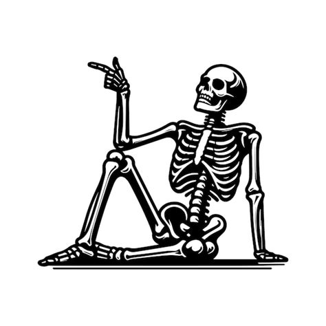 A Black And White Drawing Of A Skeleton Sitting On A Floor Premium Ai