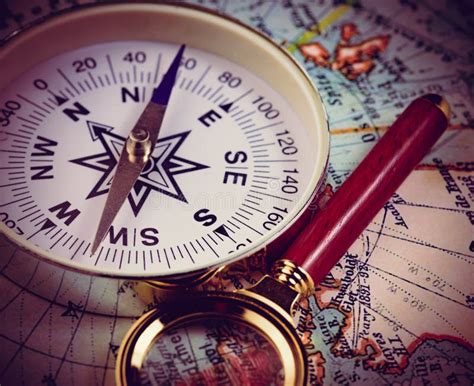 Compass And Magnifying Glass Stock Image Image Of Meridian East