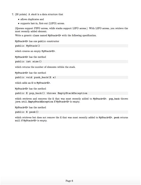 Solved 7 30 Points A Stack Is A Data Structure That