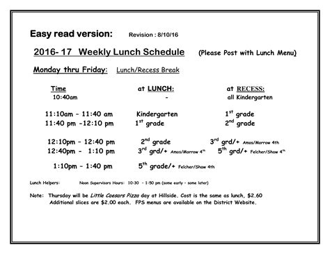 免费 Weekly Lunch Schedule 样本文件在
