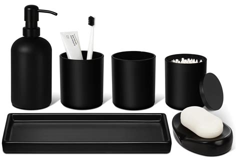 Latitude Run® Black Bathroom Accessories Set 6pcs Matte Black Bathroom