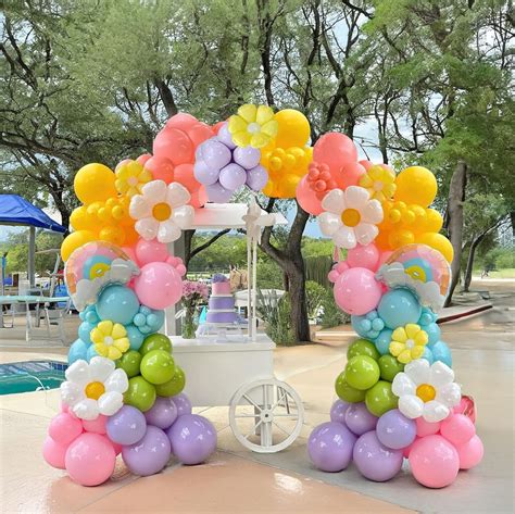 Pastel Daisy Balloon Arch Kit 135pcs Pastel Pink Yellow Green Blue Red