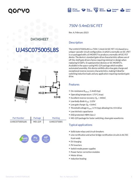 Uj4sc075005l8s Data Sheet 3177181 Pdf Field Effect Transistor Rectifier