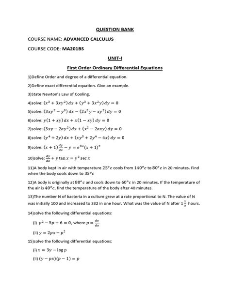 Advanced Calculus Question Bank 2021 22 Pdf Mathematical Physics Mathematical Concepts