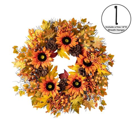 Glitzhome Fall Thanksgiving Sunflower Maple Leaf Berry Garland Swag