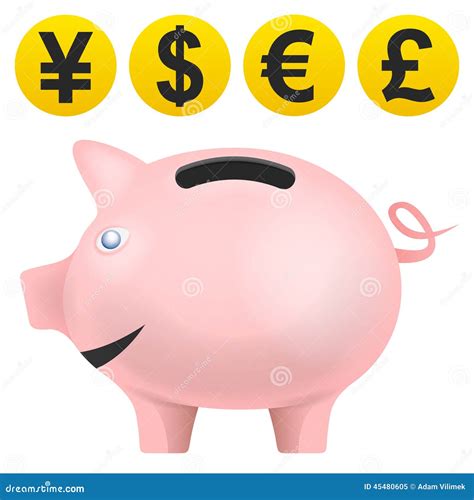 Pig Treassure In Side View With Currency Coins Vector Stock Vector