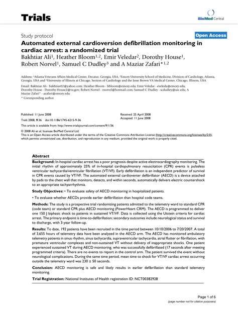 Pdf Automated External Cardioversion Defibrillation Monitoring In