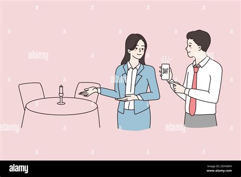 Restaurant Client Show Vaccination Qr Code On Smartphone To Waitress