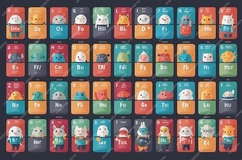Periodic Table Elements Represented As Cute Characters Vector