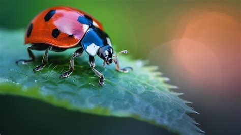 A Beautiful Macro Shot Of A Ladybug On A Green Leaf The Ladybug Is Red