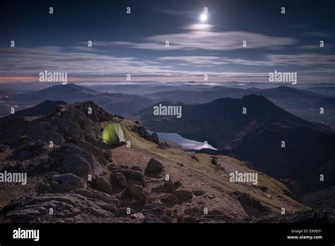 Summit Wild Camp On Garnedd Ugain Snowdon Massif Snowdonia National