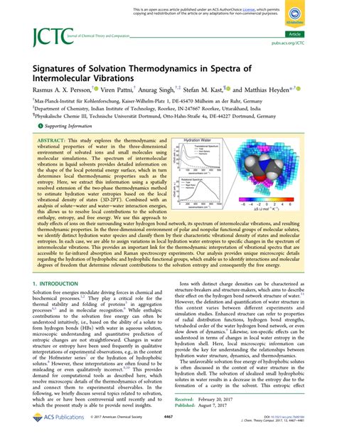 Pdf Signatures Of Solvation Thermodynamics In Spectra Of