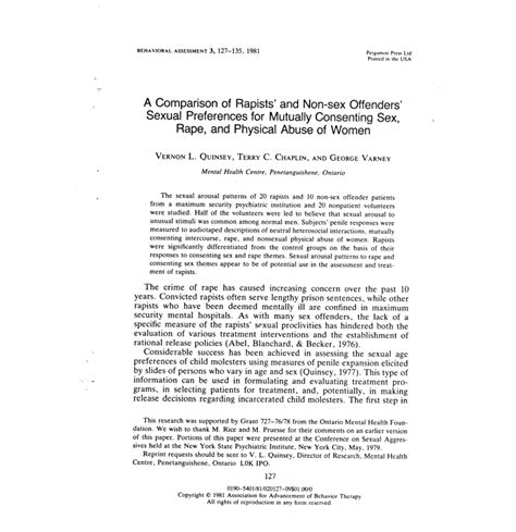 Pdf A Comparison Of Rapists And Non Sex Offenders Sexual Preferences For Mutually Consenting