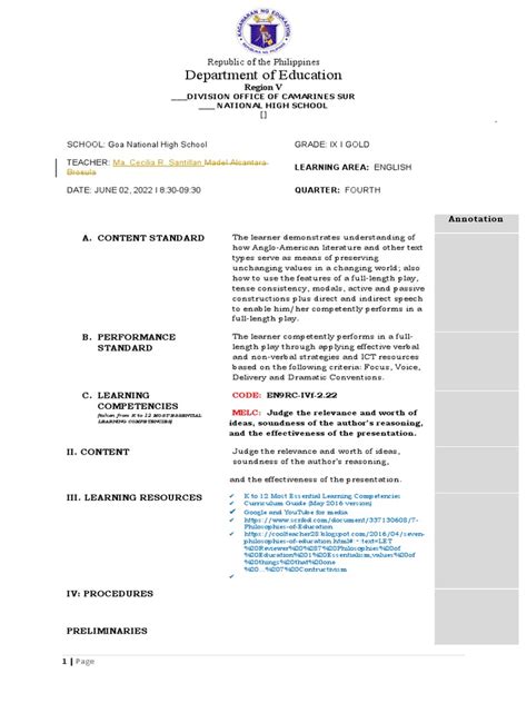 Annotated Lesson Plan Objective 2 Principles Of Teaching Sample Pdf Learning Teaching Method