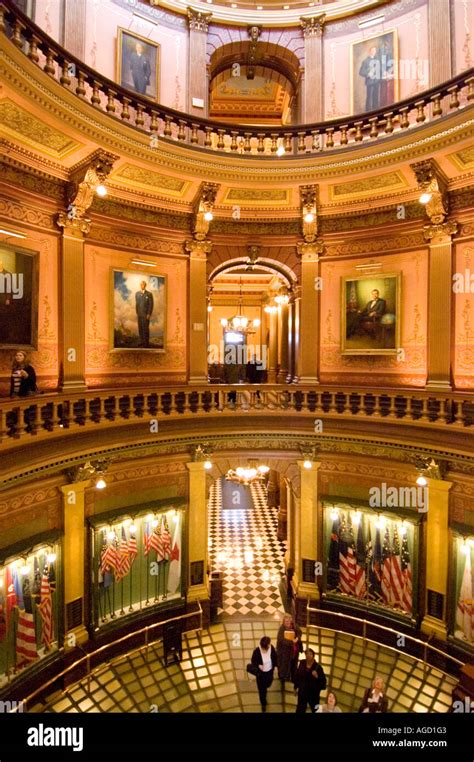 Interior Of The Rotunda In The Michigan State Capitol Building Stock